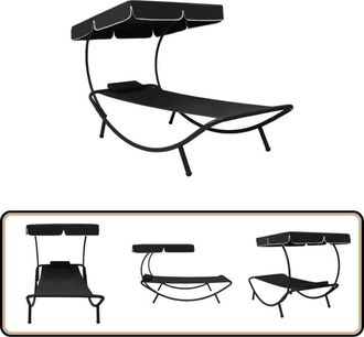 vidaXL Vidaxl - Sonnenliege mit Sonnendach & Kissen Schwarz - Sonnenliege - Gartenliege - Outdoor Möbel - Pool Accessoire - Relaxieren