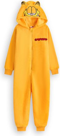 Garfield Erwachsene Onesie | Einteiliger Schlafanzug in Orange für Männer & Frauen | Nachtwäsche Reißverschluss Overall mit Kapuze und 3D Schwanz | Cartoon-Kat