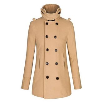 Generic Manteau dhiver pour homme - Long manteau &agrave; double boutonnage avec col haut - Coupe-vent - Veste dhiver - Manteau en laine - Doublure chaude - Manteau 