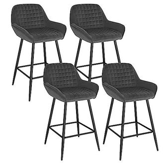 Woltu Tabouret Bar Lot de 4 Chaise de Bar Tabouret de Comptoir avec Accoudoirs, Velours Grand Siège Hauteur 64cm, Gris Foncé BH372dgr-4