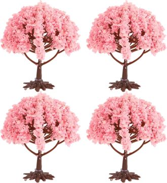 Angoily K&uuml;nstliche Kirschbl&uuml;tenb&auml;ume Miniatur mit Sockel 4 St&uuml;ck Simulationsbaummodell f&uuml;r Sukkulenten Deko Lebensechte Miniatur Landschaftsdekoration