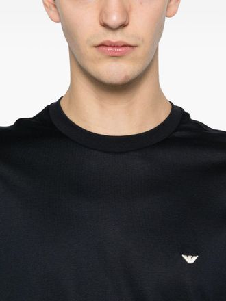 Emporio Armani Logo-Embroidered Cotton Blend T-Shirt - Black