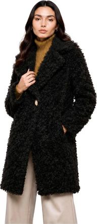 Kocca Femme, Vestes, Brun, Taille: 36 FR Manteau droit en fausse fourrure boucl&eacute;e &agrave; col &agrave; revers