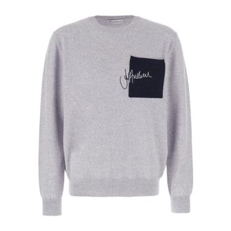 J.W.Anderson Homme, Pulls, Gris, Taille: M Pull Ras du Cou Signature à Poche