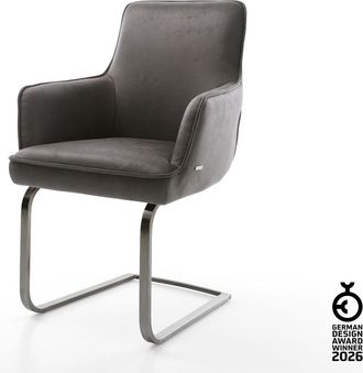 DELIFE Freischwinger Heira-Flex mit Armlehnen Mikrofaser Anthrazit Vintage Freischwinger flach Graphit Taschenfederkern, Esszimmerst&uuml;hle