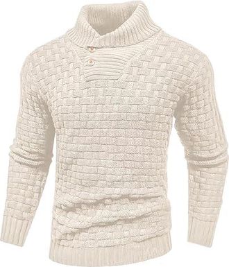 Generic Pull &agrave; col roul&eacute; pour homme, col ch&acirc;le, pull en tricot ch&acirc;le, coupe droite, hauts tricot&eacute;s pour hommes, abricot, M