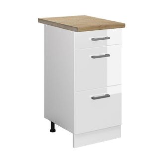 Vicco K&uuml;chenunterschrank R-Line, Wei&szlig; Hochglanz, 40 cm mit Schubladen, ap Eiche Vicco