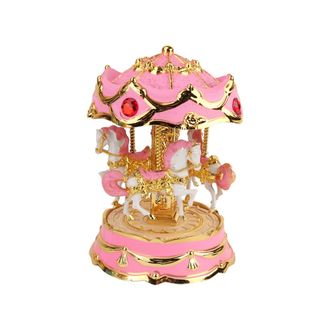 Amosfun 1 St&uuml;ck Karton Zimmerdekoration weihnachtskarussellverzierung Karikatur fr&ouml;hliche Runde Herrlich Musikbox Geburtstagsgeschenk rotieren Rosa