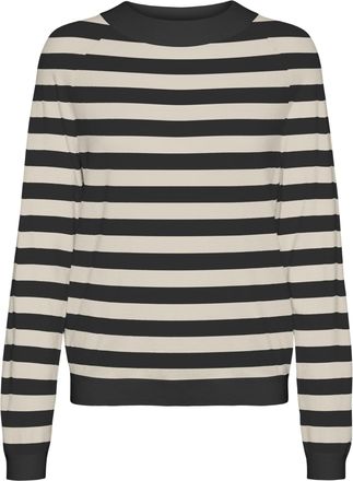 Vero Moda Damen VMHAPPINESS LS Raglan Pullove GA Boo REP Strickpullover, Black/Stripes:W. Birch, S