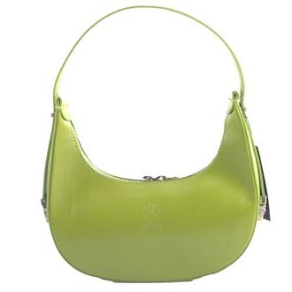 modamoda.de T266 Sac en cuir vintage en forme de croissant de lune pour femme, fabriqué à la main en Italie, Modèle B - Vert, S/M