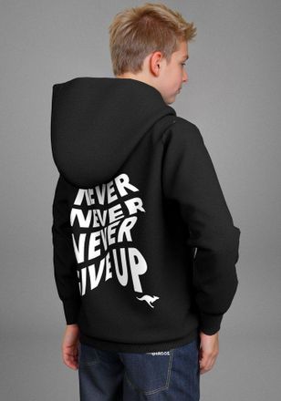 Kangaroos Kapuzensweatshirt Spruch: NEVER GIVE UP Sweatshirt mit gro&szlig;em R&uuml;ckendruck