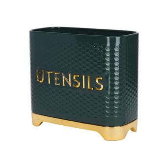 KitchenCraft Lovello Textured Küchenutensilienhalter, 19 x 9 x 18cm - Hunter Green & Gold
