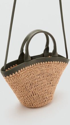 Mango Petit sac anse double fibre naturelle kaki - Femme - Taille unique - MANGO