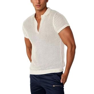 Generic Polo d&eacute;t&eacute; pour homme - Couleur unie - D&eacute;contract&eacute; - Style creux - Manches courtes, Blanc., XL