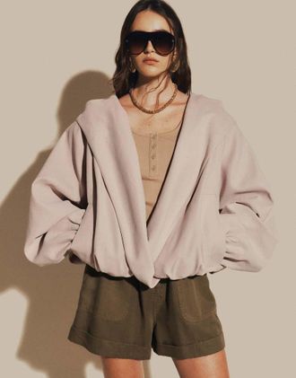 Asos Bomber en modal &agrave; capuche et col ch&acirc;le - Taupe-Neutre