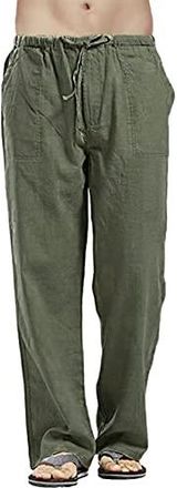 Heekpek Pantalon Homme en Lin Pantalon Jogging avec Poches Taille &Eacute;lastique L&eacute;ger Respirant Pantalon D&eacute;contract&eacute; Homme &Eacute;t&eacute; Pantalon de Yoga Plage, Arm&eacute;e Verte