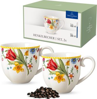 Villeroy & Boch Spring Awakening Becher Mit Henkel Set 2 Teilig, Tasse, Kaffeebecher, Kaffeetasse, Heißgetränkebecher Ostern, Ostern Geschenk, Premium Porzellan