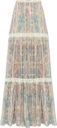 Etro Femme, Jupes, Multicolore, Taille: 40 FR Jupe Maxi en Cr&ecirc;pon de Soie avec Motif Feuillage Paisley