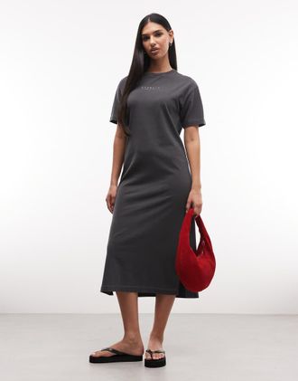 Barbour Lyra - Locker geschnittenes Midi-T-Shirt-Kleid in verwaschenem Schwarz mit Logo