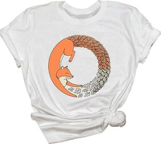 Keephen Kawaii Renard Animaux T-Shirt Femmes Animal Renard Amoureux Impression 3D Manches Courtes Tops Nature For&ecirc;t Vie Sauvage Col Rond Blouse Tees