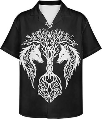 Keephen Viking Chemise Hawaiienne Femmes Hommes Viking Tatouage Impression 3D Chemise &agrave; Boutons Casual &Eacute;t&eacute; Chemisier Col &agrave; Revers Chemises