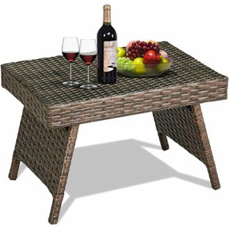 Costway Polyrattan Beistelltisch Rattantisch klappbar, Gartentisch,Bistrotisch Balkontisch Kaffeetisch Teetisch, 60x40x39cm, braun - Costway