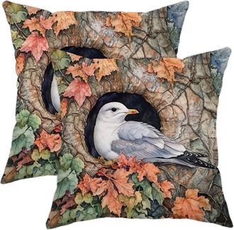 Generic Fall M&ouml;we Vogel Kissenbezug Mit Rei&szlig;verschluss Kissenbez&uuml;ge Quadratische Zierkissenbez&uuml;ge F&uuml;r Hotel Heimdekoration Bett 45X45Cm 2Er Set