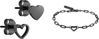 Liebeskind Damen-Ohrstecker Edelstahl (schwarz) & TIME & JEWEL Damen-Handketten Edelstahl (schwarz) LJ-0343-B-V, 20