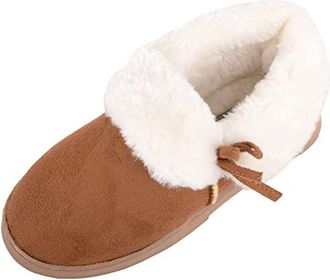 Absolute Footwear Chaussons à enfiler en fausse fourrure avec noeud et revers pour femme, châtaigne, 36 EU