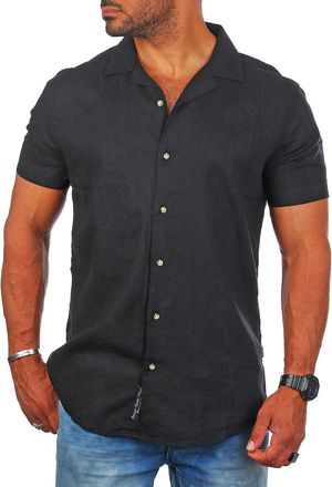 Carisma Herren Leinen Baumwoll Mix Casual Hemd Kurzarm Regular fit 9212, Gr&ouml;sse:4XL, Farbe:Schwarz