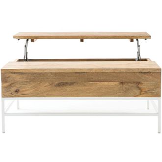 Miliboo Miliboo - Table basse relevable rectangulaire bois manguier massif et métal blanc L110 cm boho