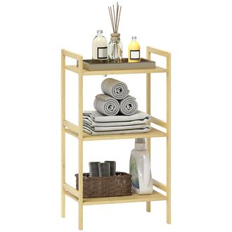 HOMCOM Badezimmerregal mit 3 Ebenen, Bambusregal, 3 Regalb&ouml;den in 5 Positionen verstellbar, f&uuml;r K&uuml;che, Bad, Wohnzimmer, 43,5 x 31,5 x 80 cm, Naturholz