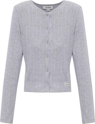 Sporty & Rich Femme, Pulls, Gris, Taille: 40 FR Cardigan en coton avec logo