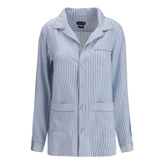 Tom Ford Gestreifte Seiden-Pyjama-Bluse mit Paspeln und gesticktem Logo - - Blouses & Shirts - Damen - Blau - 2XS