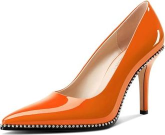 Castamere Femmes Fermé Pointu Bout Slip-on Haut High Aiguille Talon Heel Escarpins Décontracté Dress Chaussures 9 CM Heels Orange 39 EU