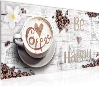 Runa Art Wandbild Küche Kaffee 1 Teilig 100 x 40 cm Modern Bild auf Vlies Leinwand Be Happy Esszimmer Küchenbilder Weiss 020712b
