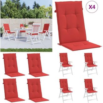 vidaXL Gartenstuhlauflagen f&uuml;r Hochlehner 4 Stk. Rot 120x50x3 cm Stoff - Hochlehner-Sitzauflage - Gartenstuhlkissen - Outdoor-Kissen - Polstersitz