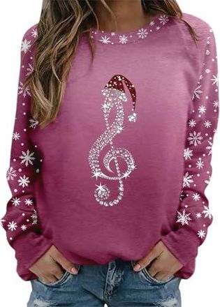 Generic Pull de Noël pour femme - Automne 2025 - Manches longues - Hauts dhiver - Vêtements dextérieur - Pull de Noël - Col rond - Mode décontractée, Rose vif