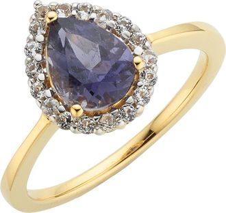 Fascination by Ellen K Ring Gold 585 mit echtem Iolith-Tropfen + Wei&szlig;topas