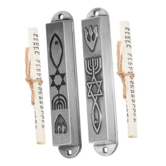 Angoily 2 Stück Teiliges Metall Mezuzah Ornament mit Antikem Design Dekorative Religiöse Judaica Türdekoration Kompakt und Vintage Stil Geeignet für Haus und 
