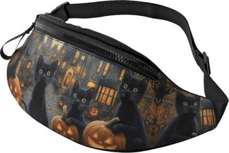 Generic Verstellbarer H&uuml;fttaschen Katzen-K&uuml;rbis-Print Brusttasche H&uuml;fttaschen Lauftasche F&uuml;r Radfahren Fitness Fahrrad 14X35Cm