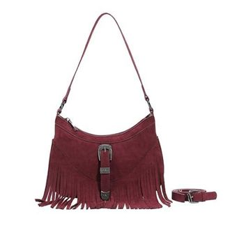Generic Sac &agrave; bandouli&egrave;re vintage pour femme Automne Hiver - Sac &agrave; main en cuir avec pompon pour une utilisation d&eacute;contract&eacute;e, Rouge, Taille unique