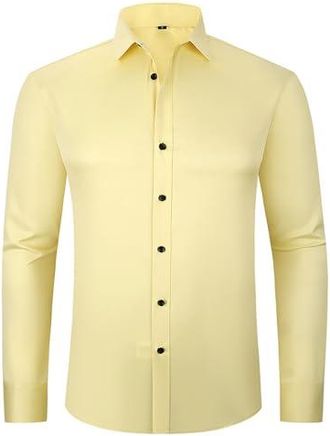 Generic ofeirhz Chemise formelle pour homme sans repassage infroissable Chemise daffaires boutonn&eacute;e &agrave; col rabattu Chemise de printemps Couleur unie Coupe ajus