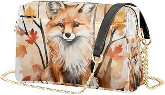 Mnsruu Sacs à bandoulière pour femme, sac à main en cuir avec feuille dérable et renard dautomne