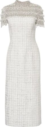 Carolina Herrera robe en tweed à ornements en cristal - Blanc