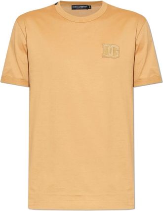 Dolce & Gabbana Homme, Tops, Beige, Taille: 2XL T-shirt avec logo brod&eacute;