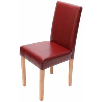 Hhg Chaise de salle à manger Littau, chaise de cuisine, cuir, rouge, pieds clairs