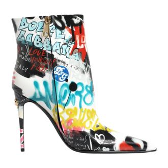 Dolce & Gabbana Graffiti Print Leder Mid Calf Stiefel - - Shoes - Damen - Mehrfarbig - 35 EU