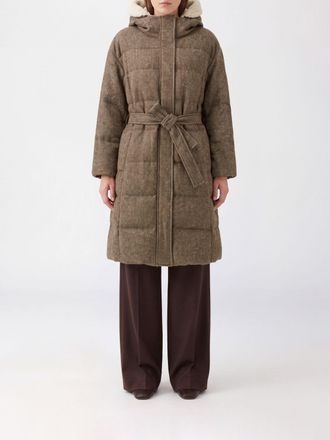 Brunello Cucinelli Langer Daunenmantel aus Schurwolle mit Shearling-Kapuze