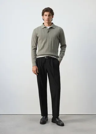Mango Pull-over polo maille structure vert pastel - Homme - XXL - MANGO MAN